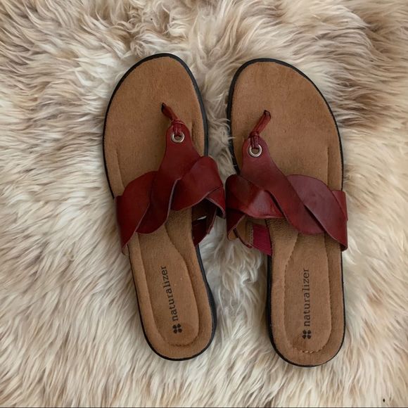 Naturalizer | Shoes | Naturalizer Red Leather Thong Sandal 95 | Poshmark